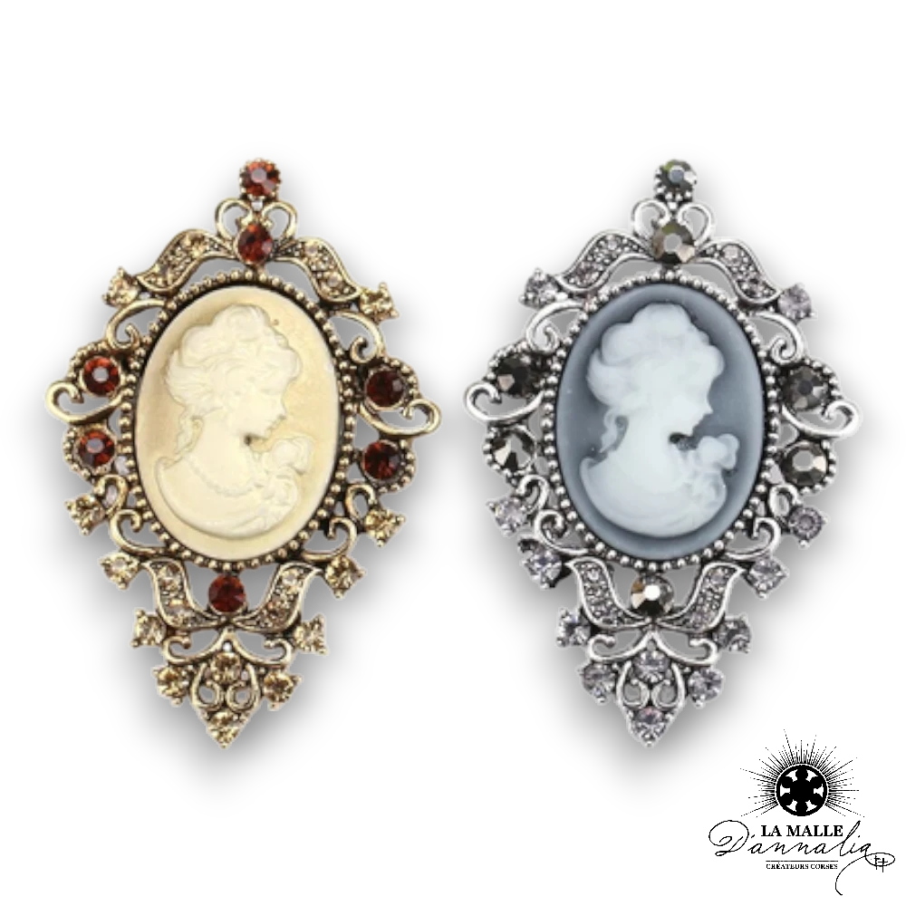 Broche camée : Élégance et raffinement en résine et strass bijou vinta
